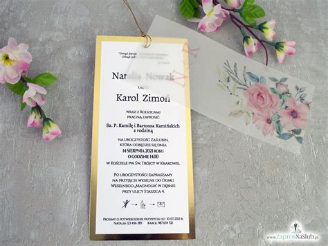 Zaproszenia ślubne z kalką na złotym papierze z efektem lustra ZAP 138