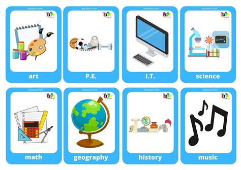 School Subjects Game Cards Mini Flashcards Ezpzlearn