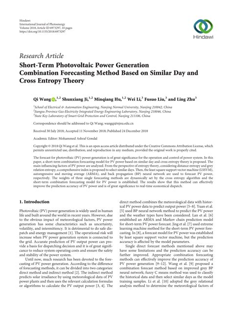 pdf short term photovoltaic power generation combination forecasting method based on similar