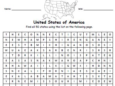 United States Map Word Search