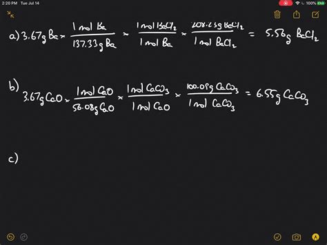 solved for each of the reactions calculate the mass in grams of the product formed when 3 67