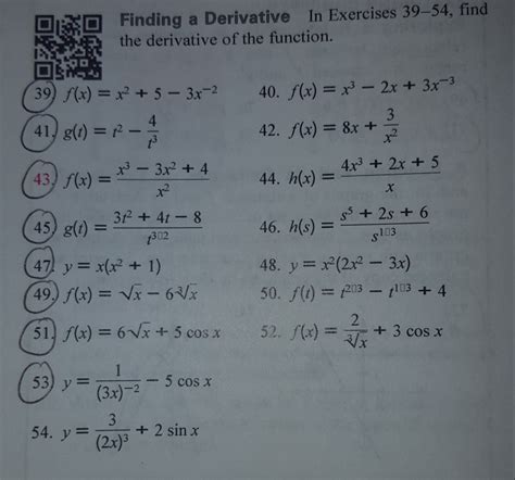 solved finding a derivative in exercises 39 54 find the