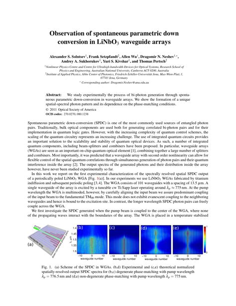[pdf] observation of spontaneous parametric down conversion in linbo3 waveguide arrays