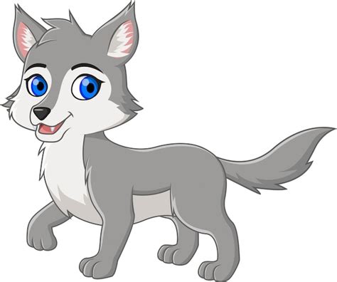 Sonrisas de lobo pequeño de dibujos animados lindo Vector Premium