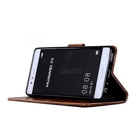 Luxury Retro Leather Wallet Case For Huawei P9 Brown Leather Case