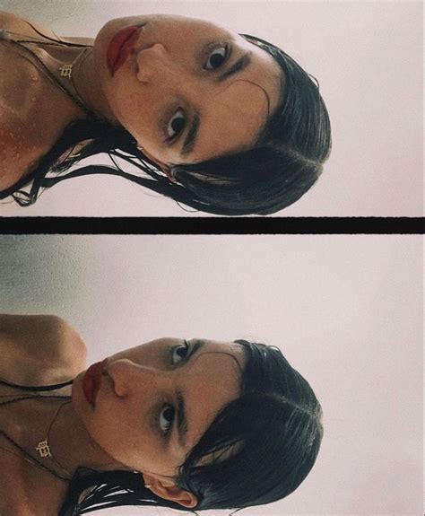 Two Pictures Of A Woman With Wet Hair And Piercings On Her Head