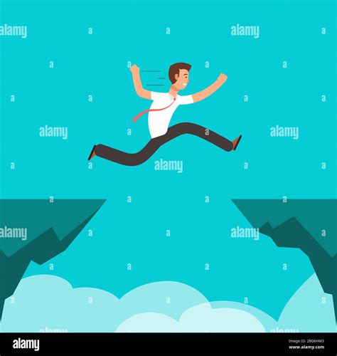 Businessman Jumping Over Canyon Business Challenge Successful
