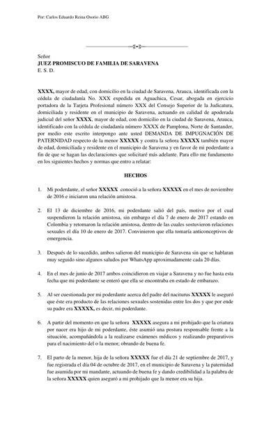 Modelo De Contestacion De Demanda De Impugnacion De Paternidad Peru