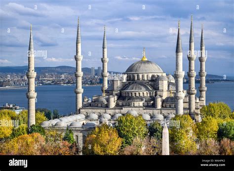 Aerial Shot Of Blue Mosque Sultan Ahmed Mosque Surrounded By Trees In
