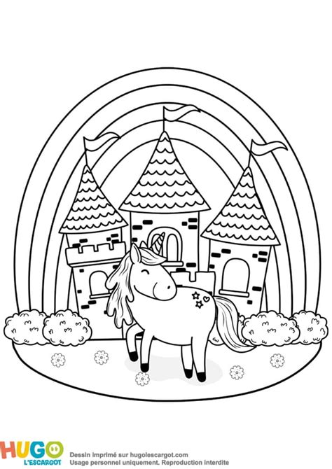 Coloriage château et licorne