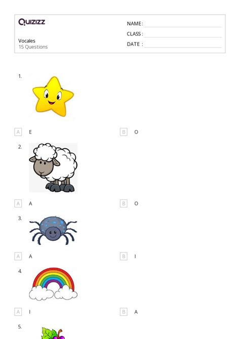 50 Vocales Cortas Hojas De Trabajo Para Grado 3 En Quizizz Gratis E