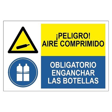 Señal COMBINADA PELIGRO AIRE COMPRIMIDO Y OBLIGATORIO ENGANCHAR LAS