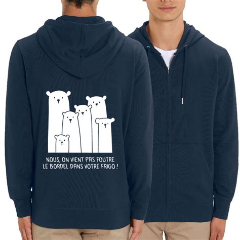 Sweat homme zippé à capuche coton bio Le bordel dans votre frigo