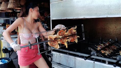 Amazing Grilled Chicken Served By Beautiful Lady Thai Street Food