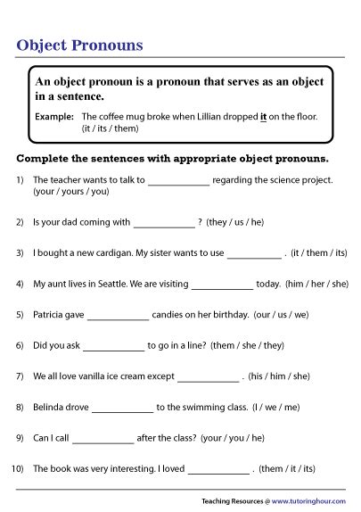 Object Pronouns Worksheet St Grade