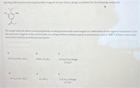 Solved Starting With Benzene And Using Any Other Reagents Of Chegg