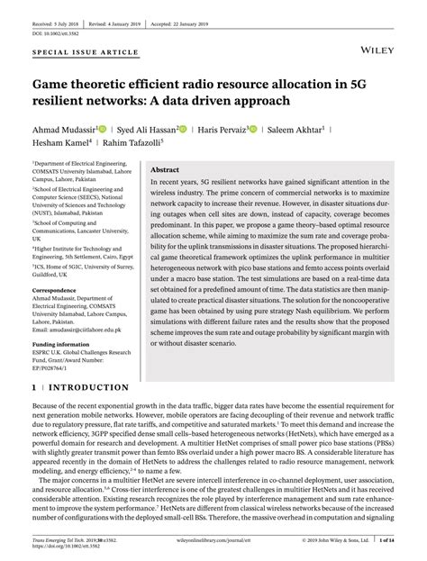 game theoretic efficient radio resource allocation in 5g resilient networks a data driven