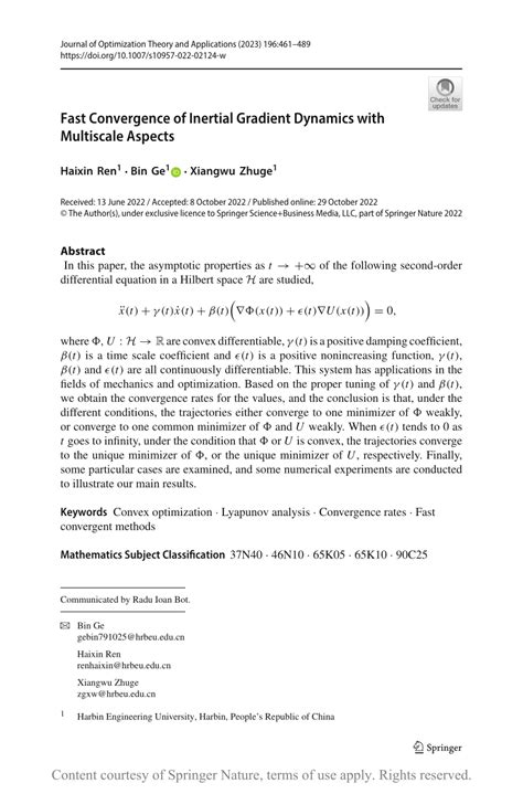 fast convergence of inertial gradient dynamics with multiscale aspects request pdf