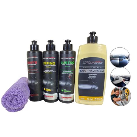 Kit Polimento Automotivo Menzerna Da Autoamerica Corte Refino Lustro