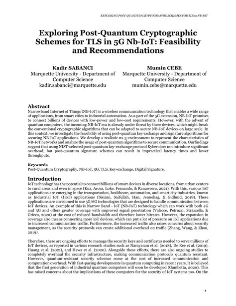 pdf exploring post quantum cryptographic schemes for tls in 5g nb iot feasibility and