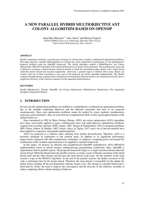 pdf a new parallel hybrid multiobjective ant colony algorithm based on openmp