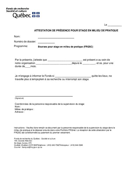 Fillable Online Modle D Attestation De Prsence En Stage De Formation Ou
