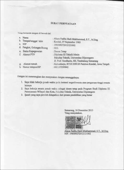 Contoh Surat Pernyataan Belum Ber Nidn Surat Lamaran Kerja Desain