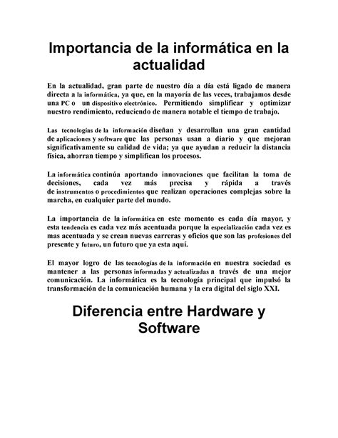 Importancia DE LA Informatica EN LA VIDA DEL SER Humano Importancia