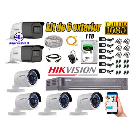 Ripley HIKVISION CÁMARAS DE SEGURIDAD KIT 6 EXTERIOR FULL HD 1080P