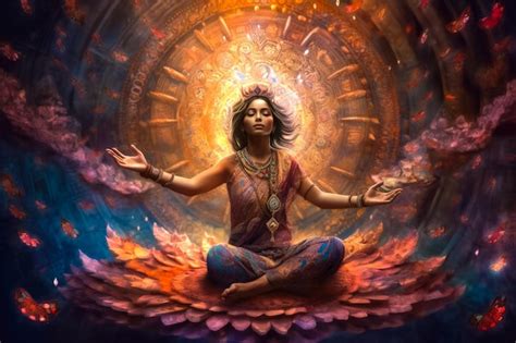 Premium AI Image Illustration Of Indian Woman Meditating Sitting In