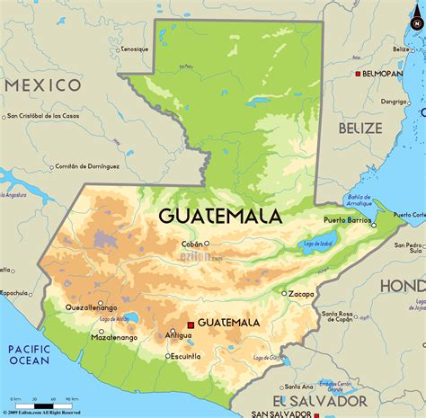 Large Physical Map Of Guatemala With Major Cities Guatemala North