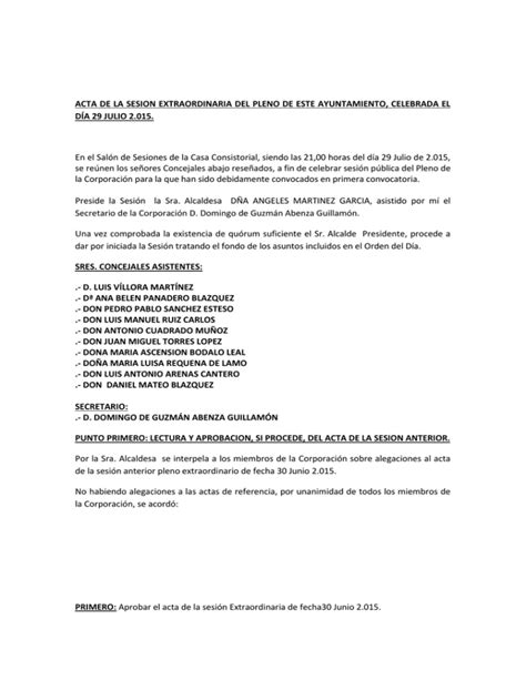 Acta De La Sesion Extraordinaria Del Pleno De Este