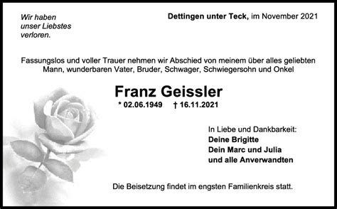 Trauer Franz Geissler 23 11 2021 Teckbote Trauerportal