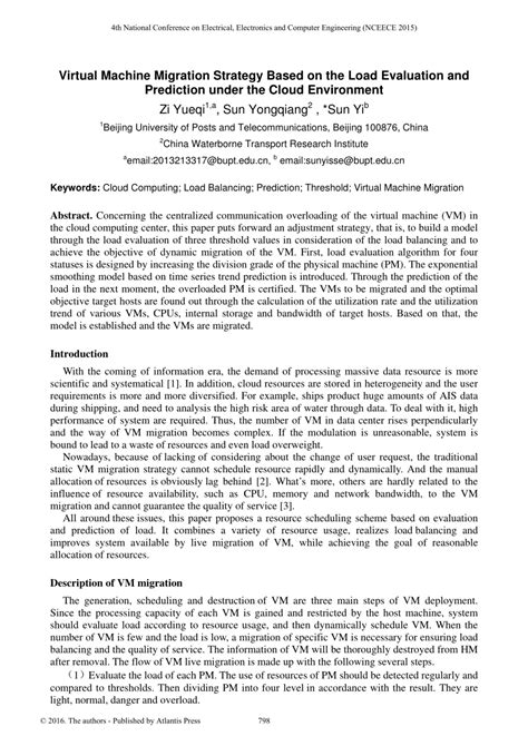 pdf virtual machine migration strategy based on the load evaluation and prediction under the