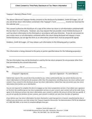 Fillable Online Client Consent Form Disclosure Of Tax Info Andaloro