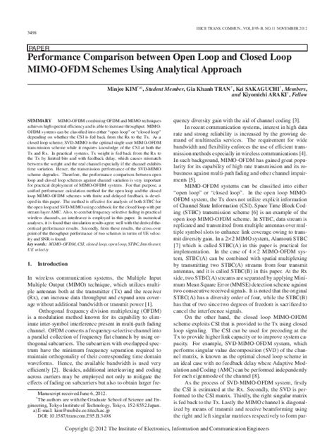 pdf performance comparison between open loop and closed loop mimo ofdm schemes using