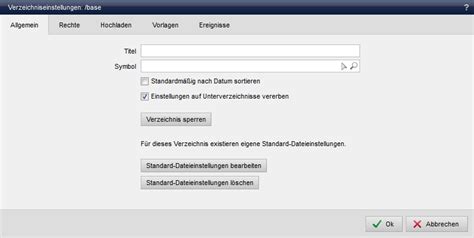 Weblication CMS Onlinedokumentation Verzeichniseinstellungen Allgemein