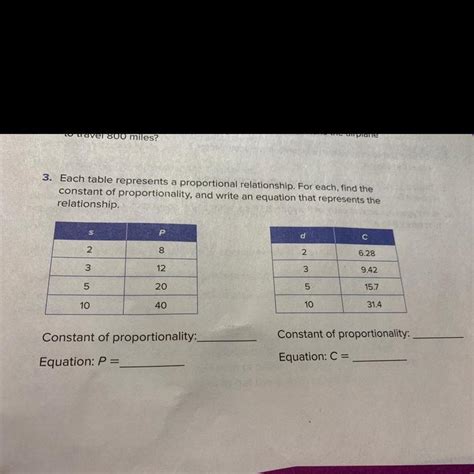 3 each table represents a proportional relationship for each find the constant of