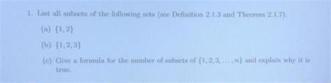 Solved List All Subsets Of The Following Sets See Chegg
