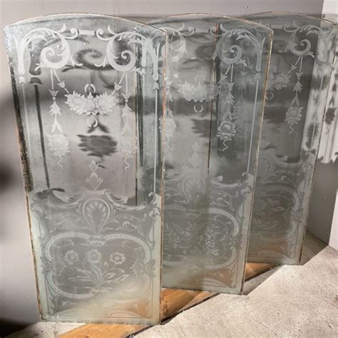 A Set Of Three Victorian Pub Etched Glass Window Panels LASSCO