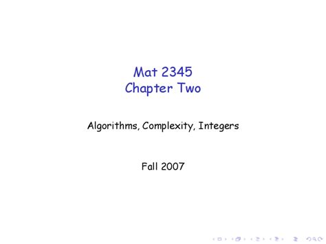 elements of discrete mathematics algorithms complexity and integers mat 2345 docsity