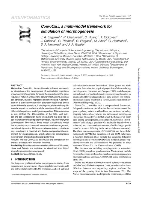pdf compucell a multi model framework for simulation of morphogenesis