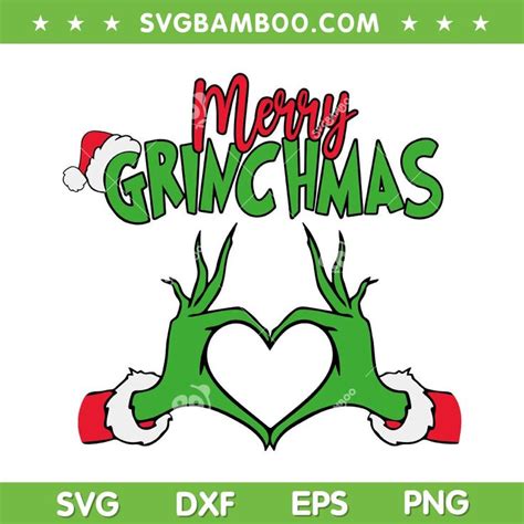 Merry Christmas Heart SVG PNG Grinch Hand Heart Christmas SVG Merry