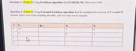 solved question 1 [points 3] using euclidean algorithm find