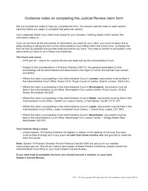 Fillable Online Guidance Notes On Completing The Judicial Review Claim