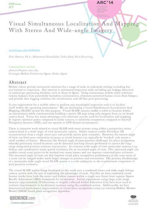 pdf visual simultaneous localization and mapping with stereo and wide angle imagery