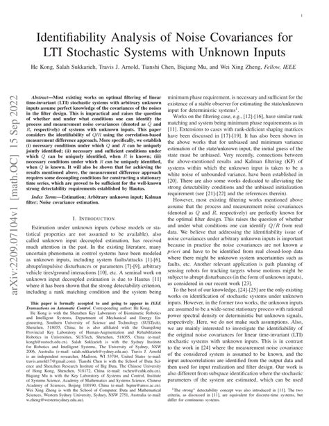 pdf identifiability analysis of noise covariances for lti stochastic systems with unknown inputs