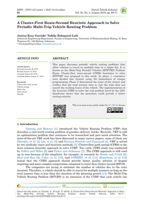pdf a cluster first route second heuristic approach to solve the multi trip periodic vehicle