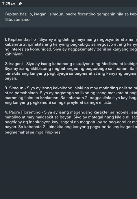 Kapitan Basilio Isagani Simoun Padre Florentino Gampanin Nila Sa