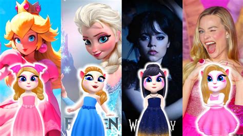 My Talking Angela 2 Princess Peach VS Elsa Frozen VS Wednesday Addams